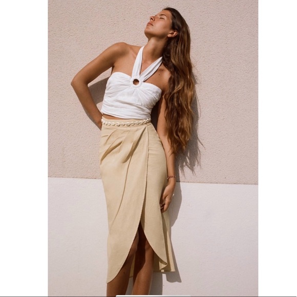 Zara | Skirts | Zara Waist Shells Linen Blend Skirtreal Seashells ...